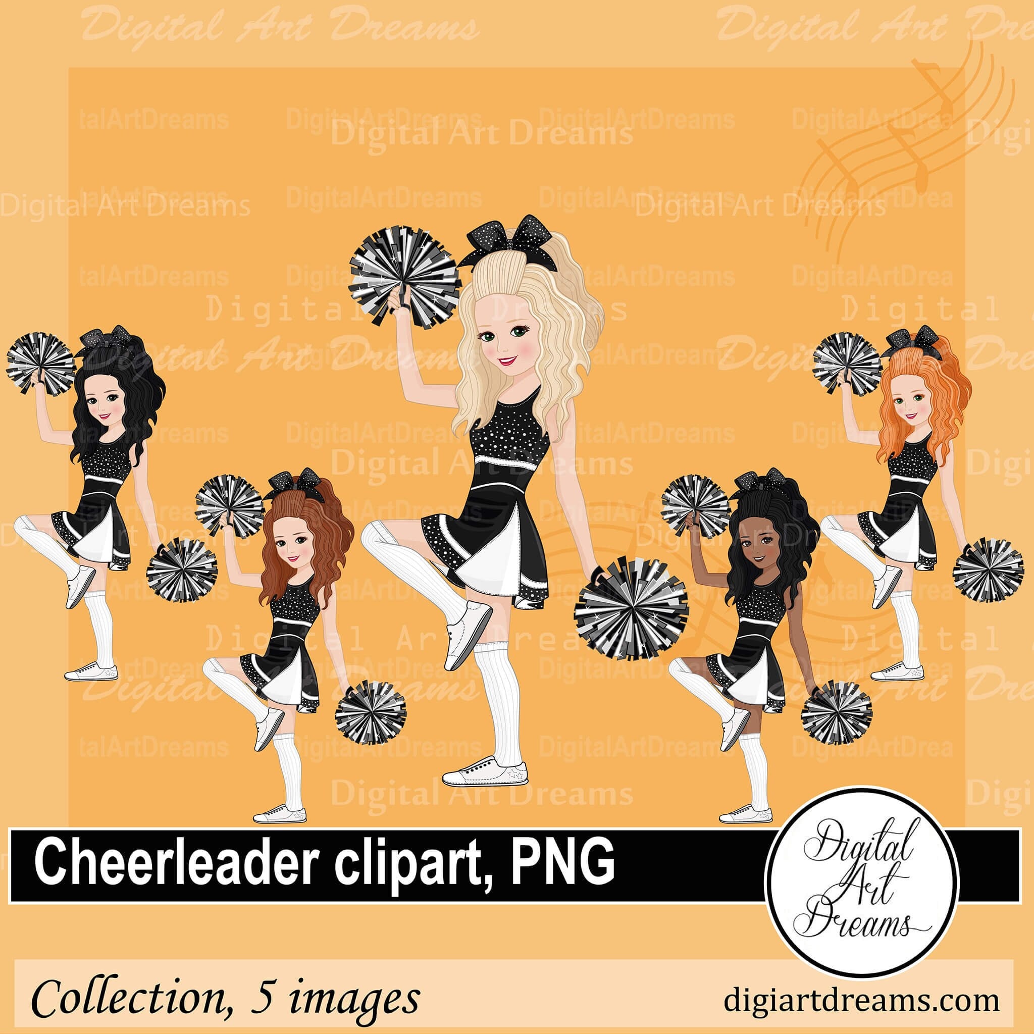 Cheerleader Png Clipart, Black and White Uniform, Cute Little Girls ...