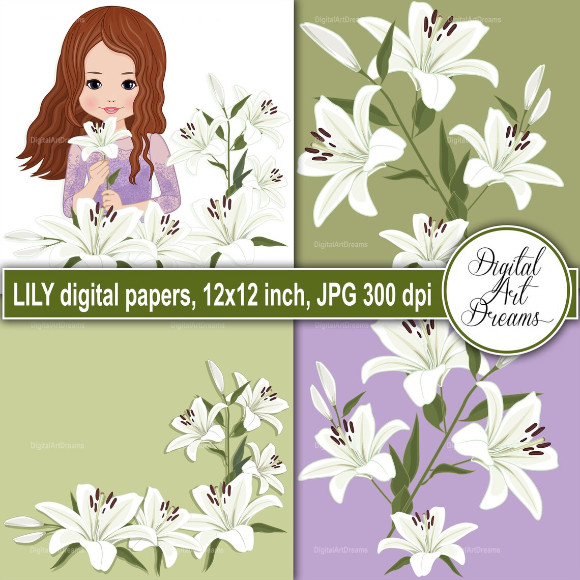 Floral Digital Papers Lily Scrapbooking Paper White Lilies | Etsy