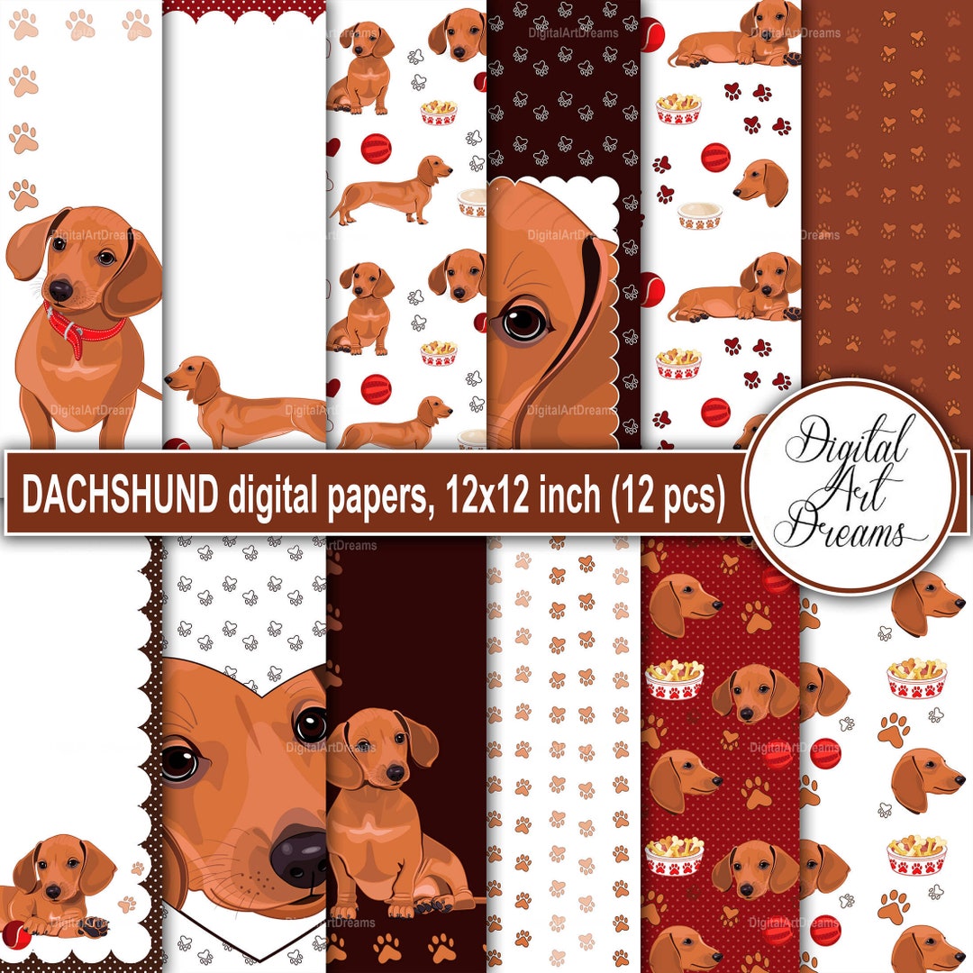 Dachshund Digital Paper - Dog Backgrounds - Printable Scrapbook Pages ...