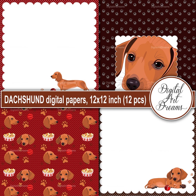 Dachshund Digital Paper Dog Backgrounds Printable Scrapbook Pages ...