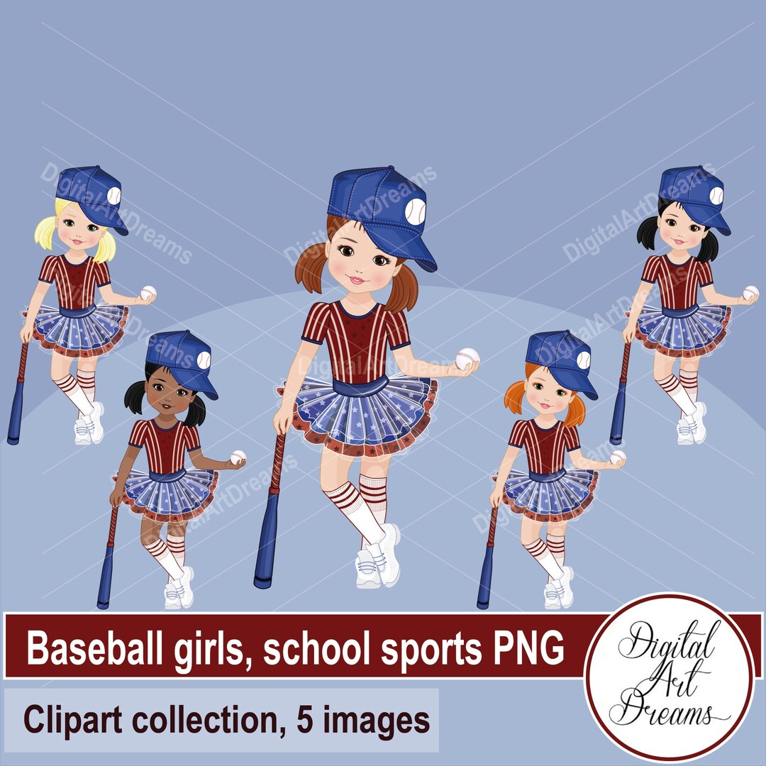Baseball Clipart - Baseball Player Clipart - Girl Clipart - Bat and ...
