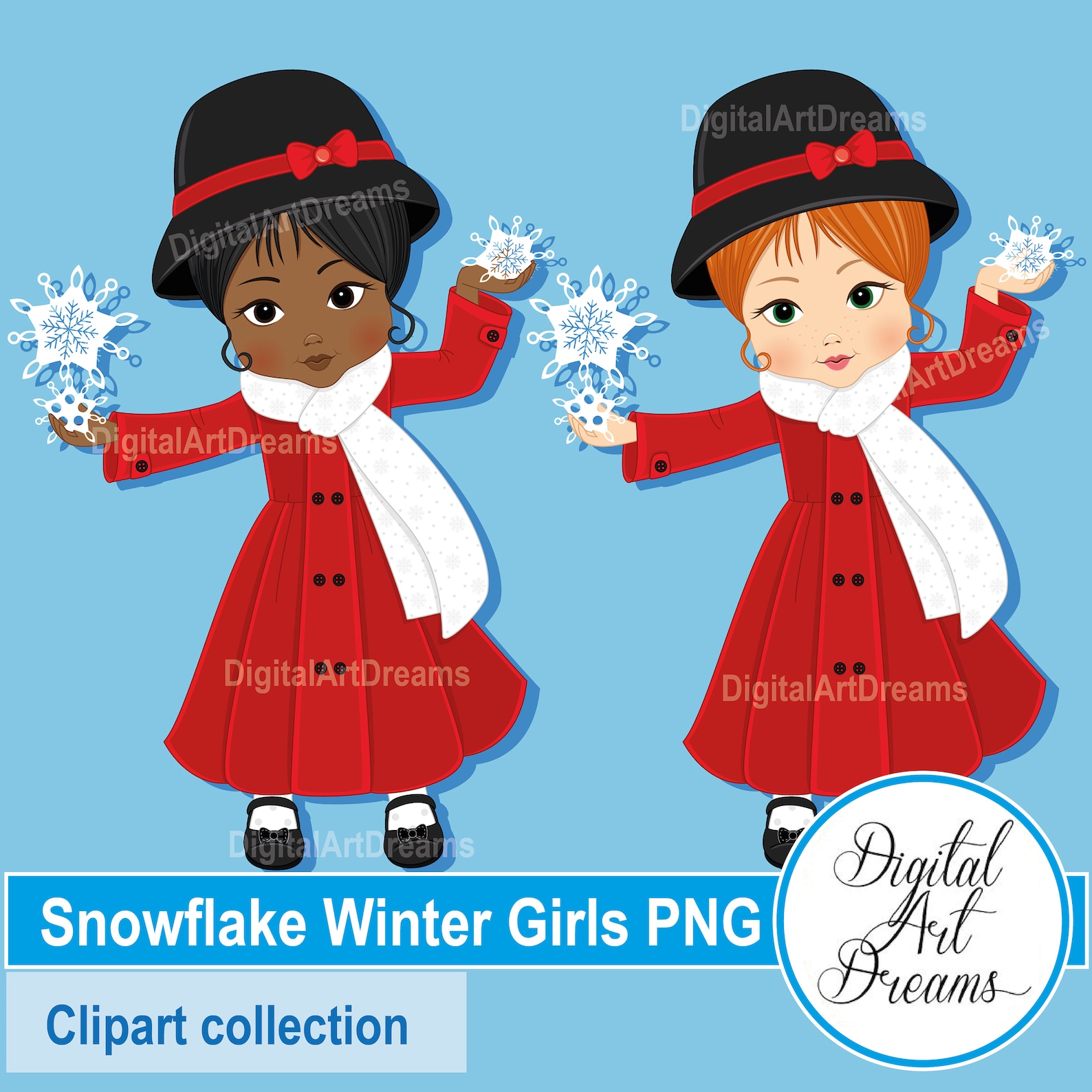 Winter Girls Clipart Girl With Snowflakes Cute Christmas - Etsy