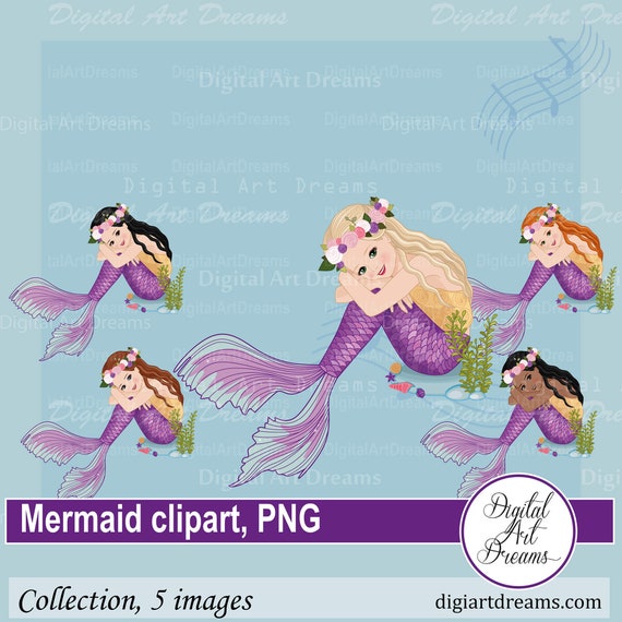 Mermaid сlipart Little Girl Png Image Under the Sea Clipart | Etsy