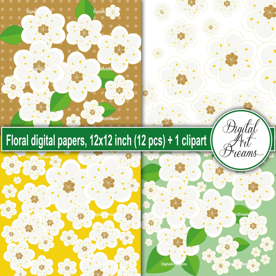 Floral Digital Papers Spring Scrapbooking Paper Blossom | Etsy