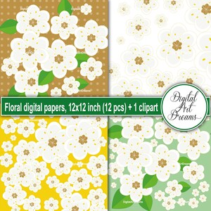 Floral Digital Papers, Spring Scrapbooking Paper, Blossom Backgrounds ...