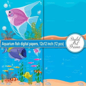 Fish Scrapbook Paper 12x12 - Aquarium Digital Paper - Fish Papercraft ...