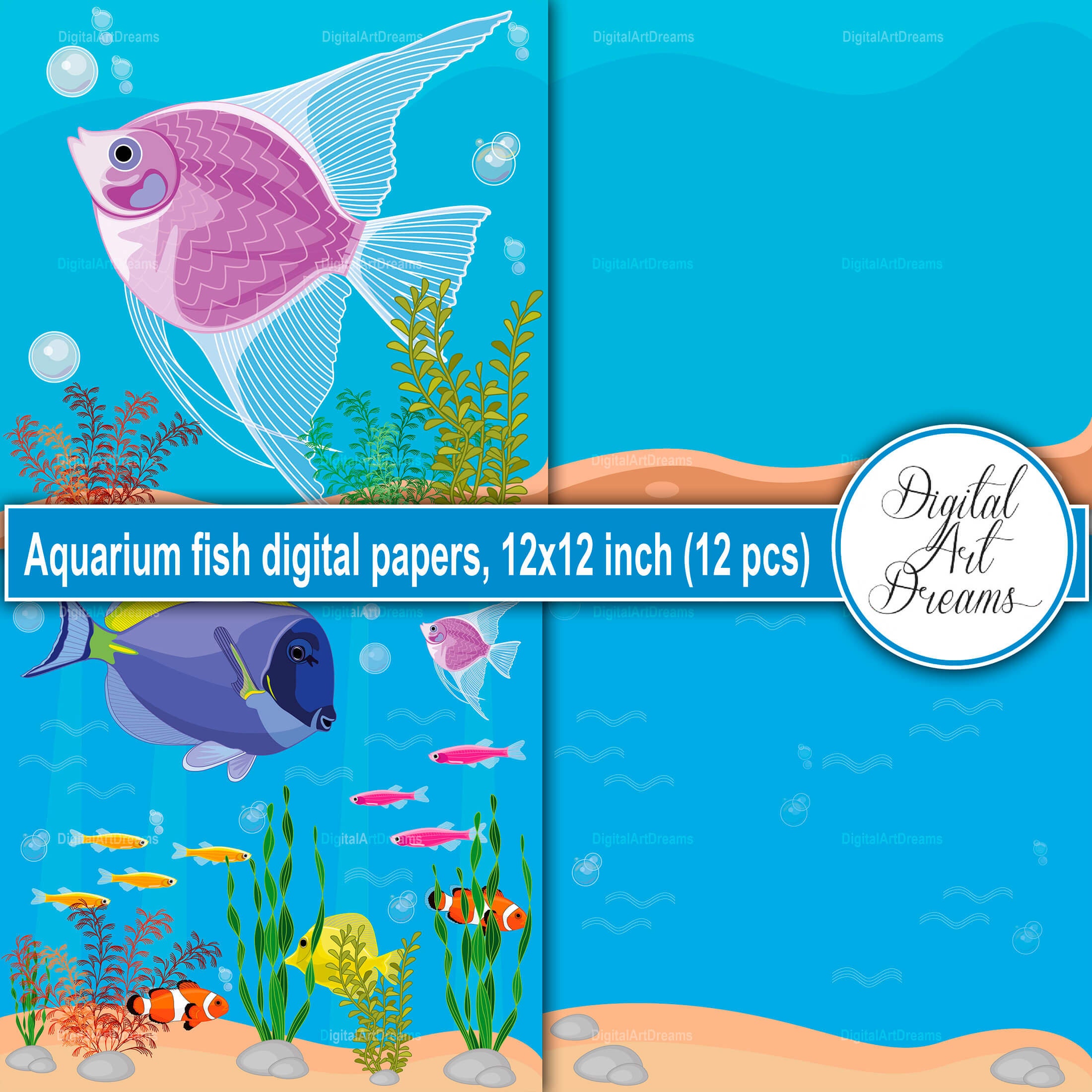 Fish Scrapbook Paper 12x12 Aquarium Digital Paper Fish - Etsy