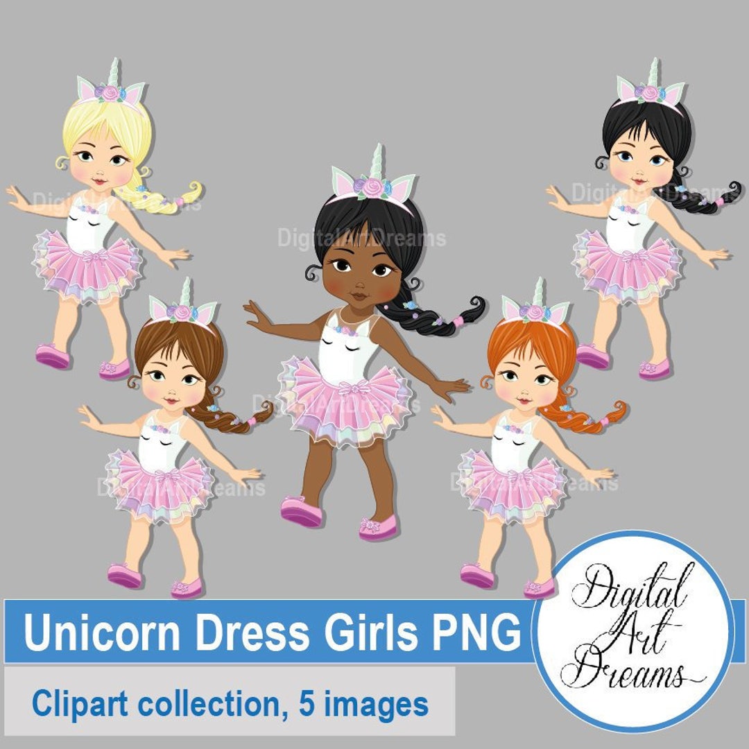 Cute Girls Clipart, Unicorn Dress Clip Art, Little Girl Graphics ...