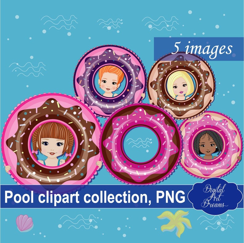 Donut Pool Float Clipart Little Girls Graphics Cute - Etsy
