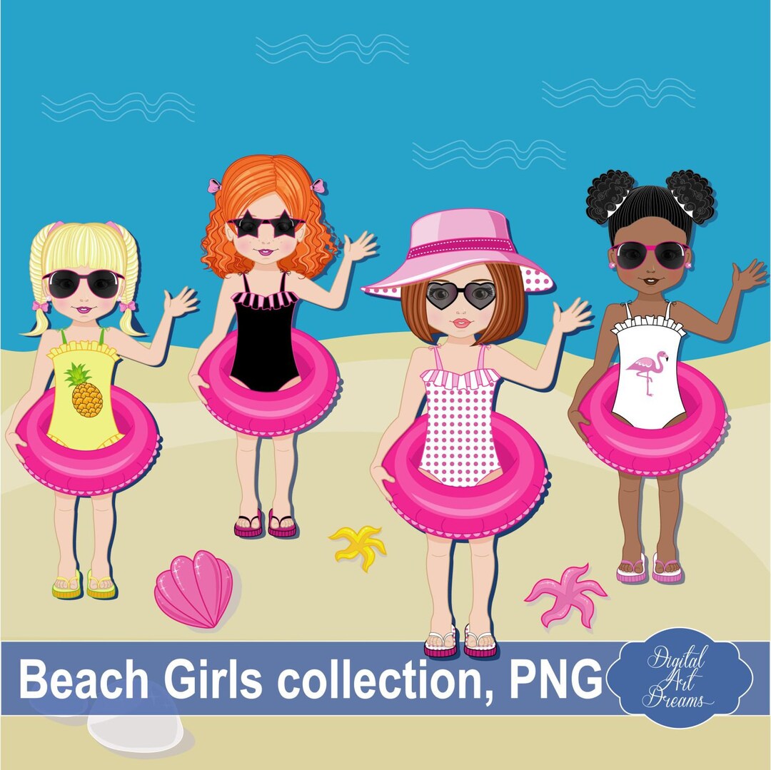 Clipart de praia Clipart de menina Clipart de verão Imagens de álbum de ...