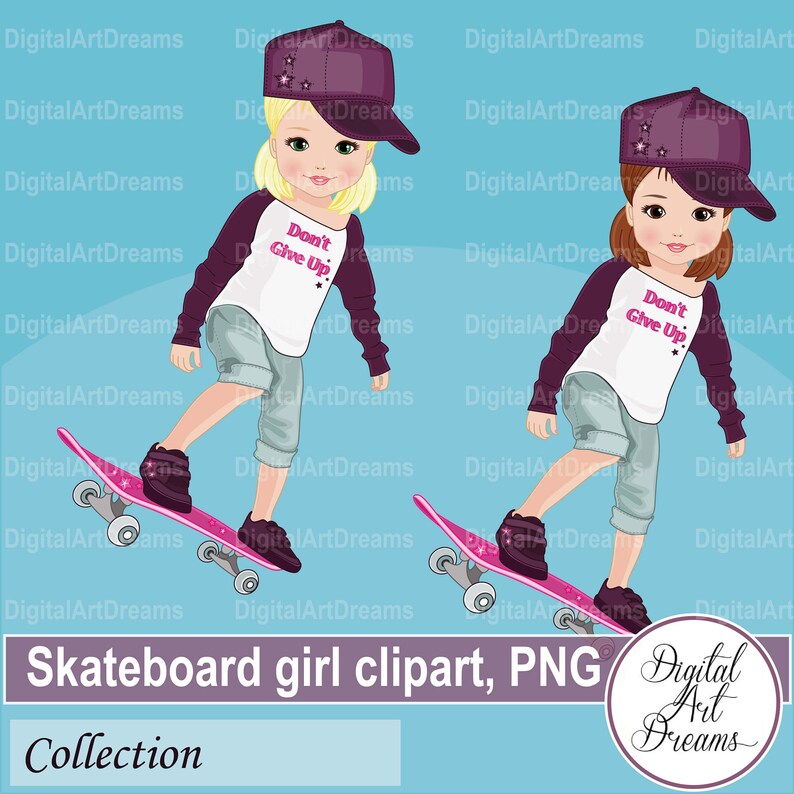 Skateboard Art Girl Clipart Skateboarding Art Planner - Etsy