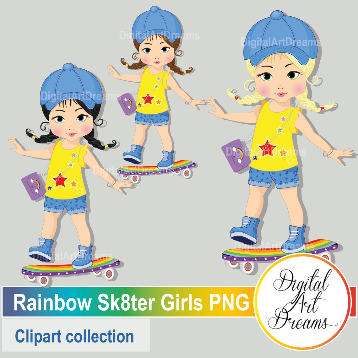 Skateboard Clipart Sk8ter Girls Cute Girl Sports Graphics | Etsy