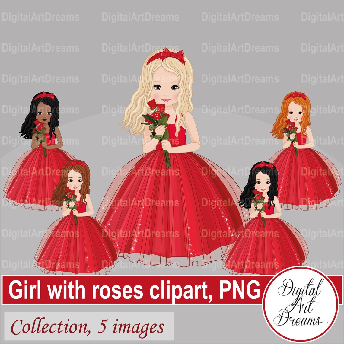 Valentine's Day Clip Art Girls With Roses Wedding | Etsy