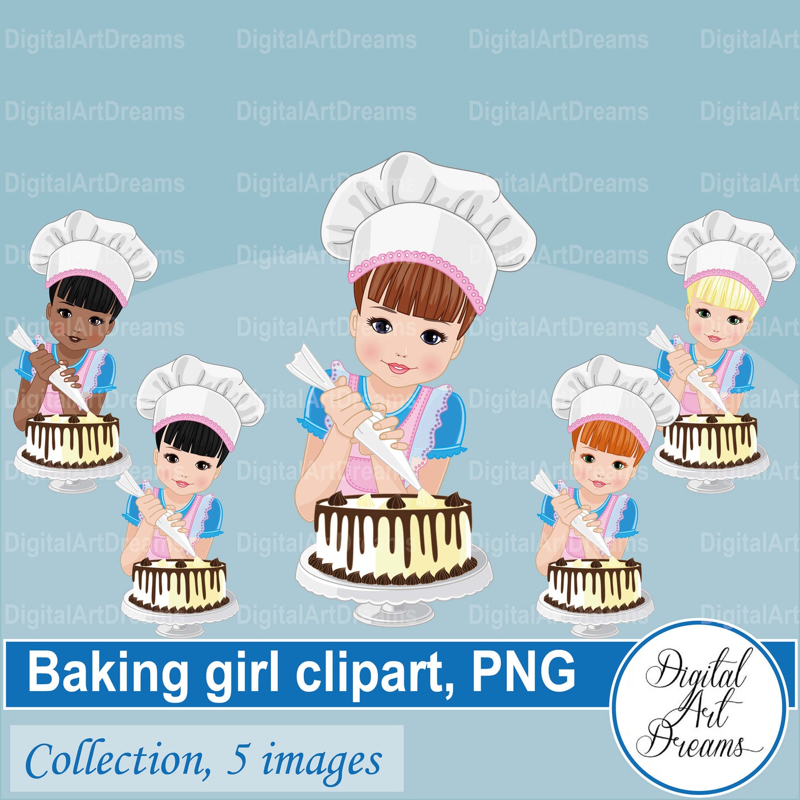 Baking Girl Clipart Cute Baker Girl Baking Party Cake | Etsy