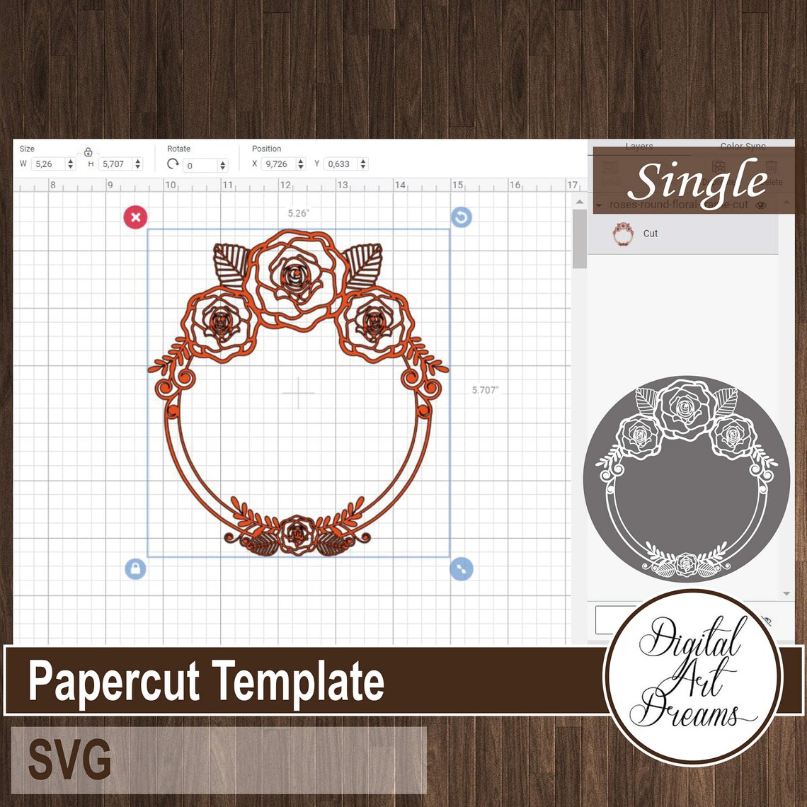 Roses Frame Round Frame SVG Floral Paper Cut Art SVG for - Etsy