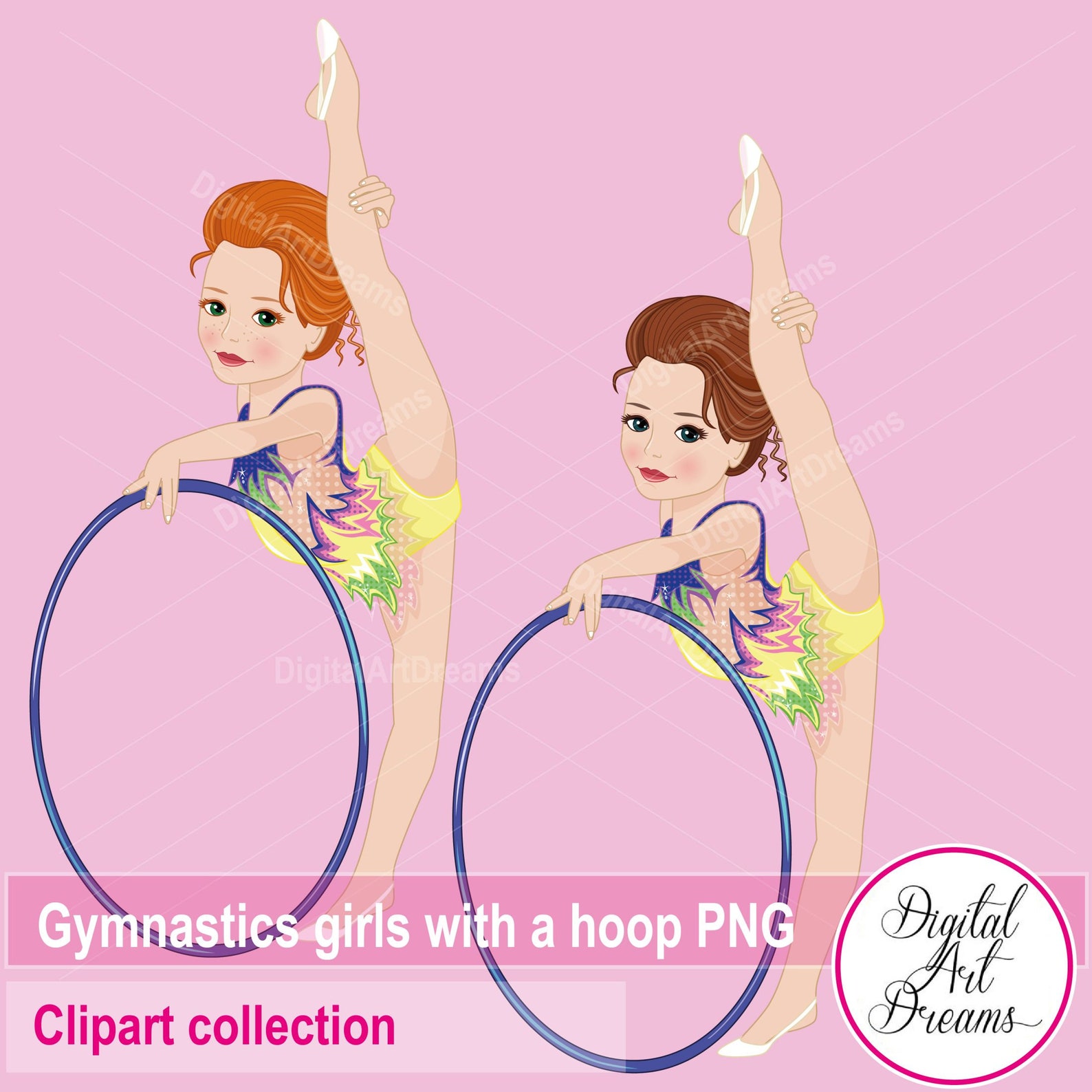 Gymnastics Girl Clipart Gymnastics Girls With Hoop Little - Etsy