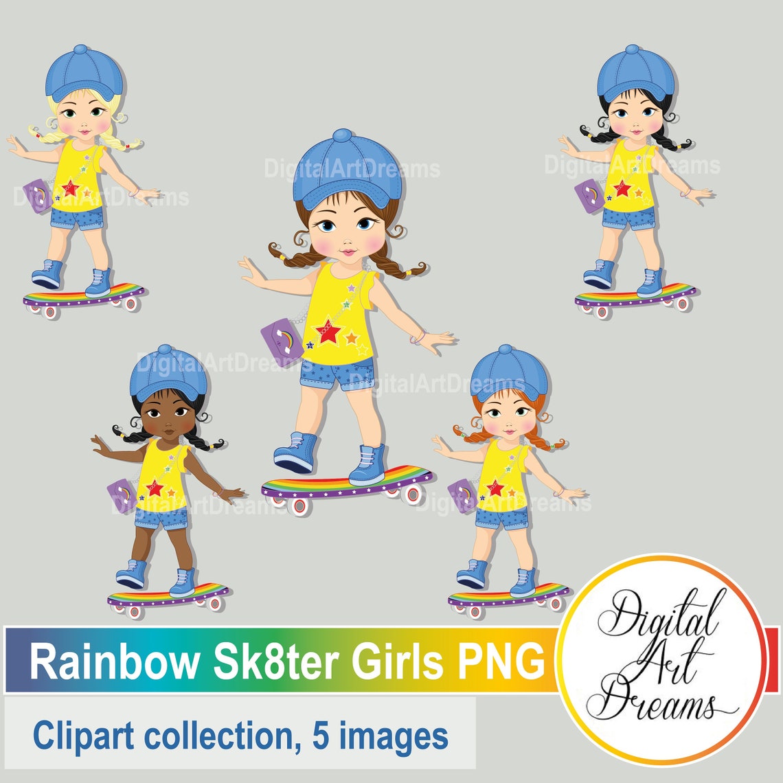 Skateboard Clipart Sk8ter Girls Cute Girl Sports Graphics | Etsy