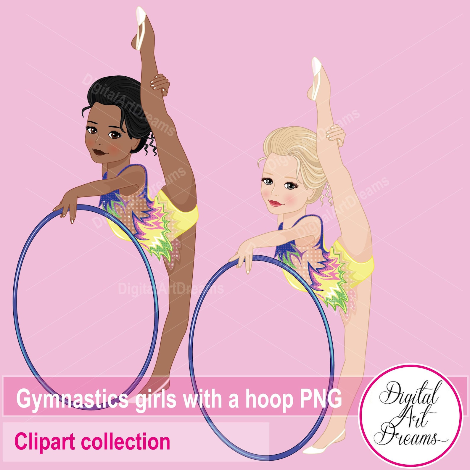 Gymnastics Girl Clipart Gymnastics Girls With Hoop Little - Etsy