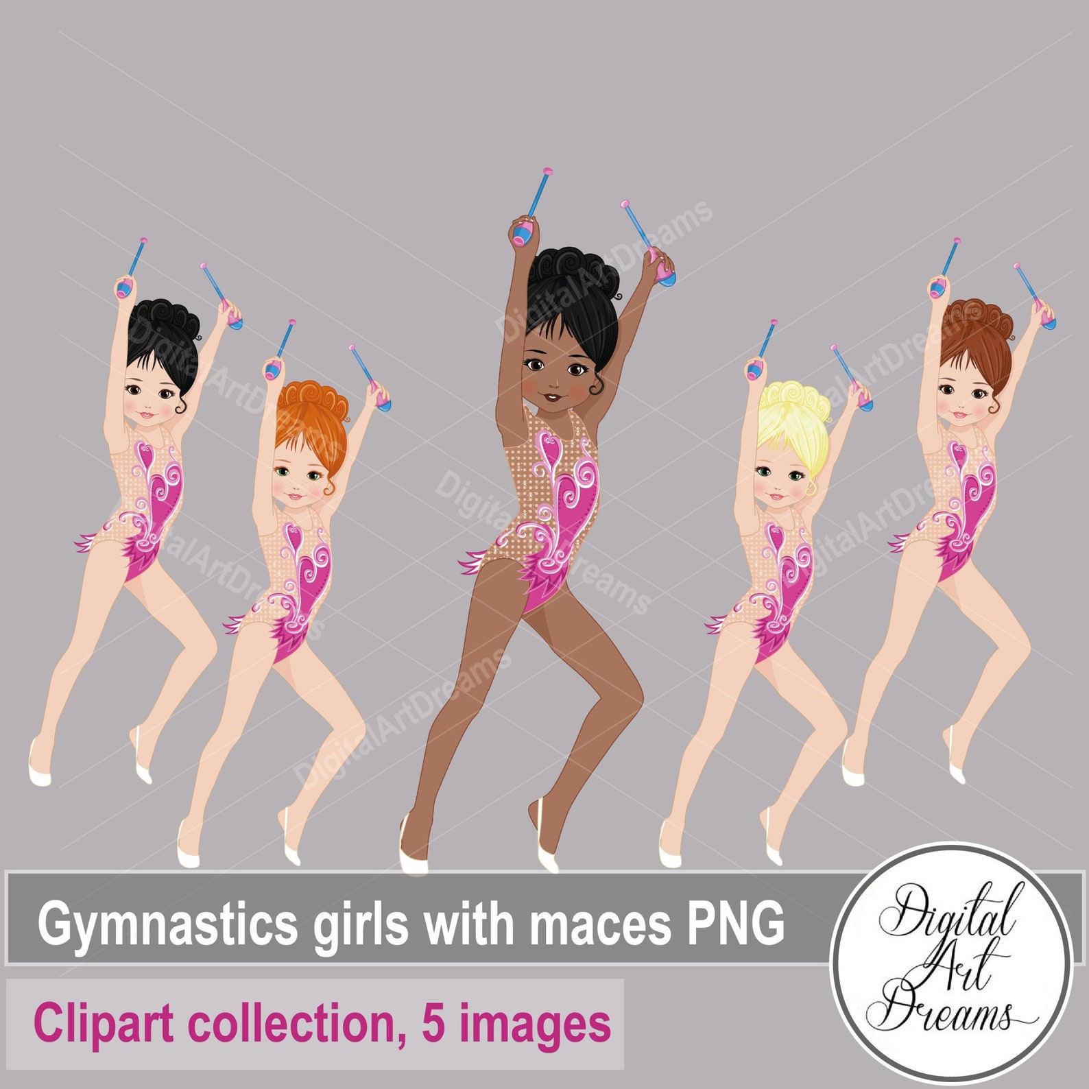 Gymnastics Girls Clipart Rhythmic Gymnastics With Maces - Etsy