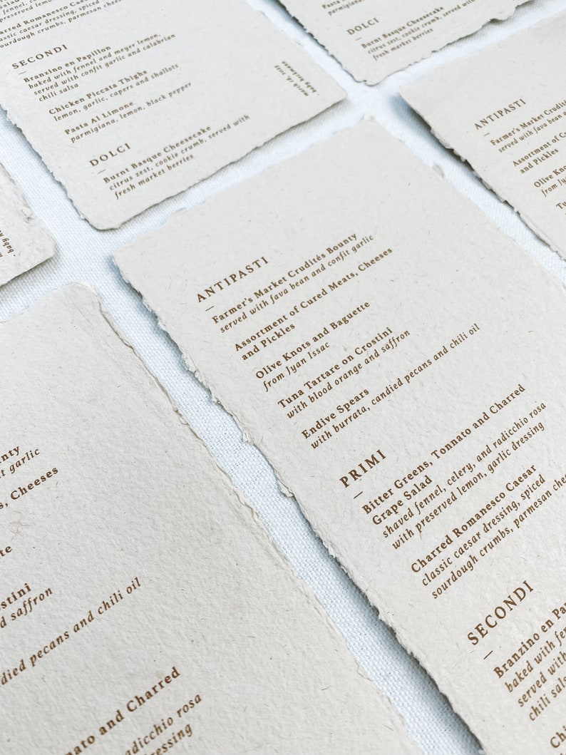 The Alexander Collection: Printed Wedding Menus on Handmade - Etsy