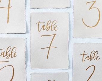 Gold Calligraphy Table Numbers on Hand Made Paper, Gold Calligraphy ...