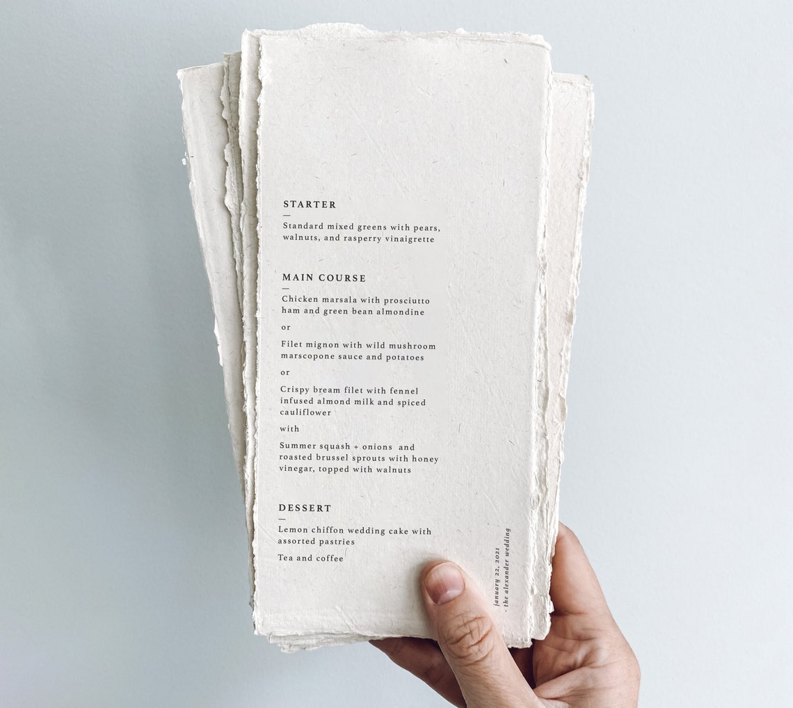 The Alexander Collection: Printed Wedding Menus on Handmade - Etsy