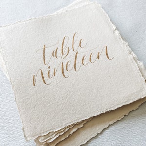 Gold Calligraphy Table Numbers on Hand Made Paper, Gold Calligraphy ...