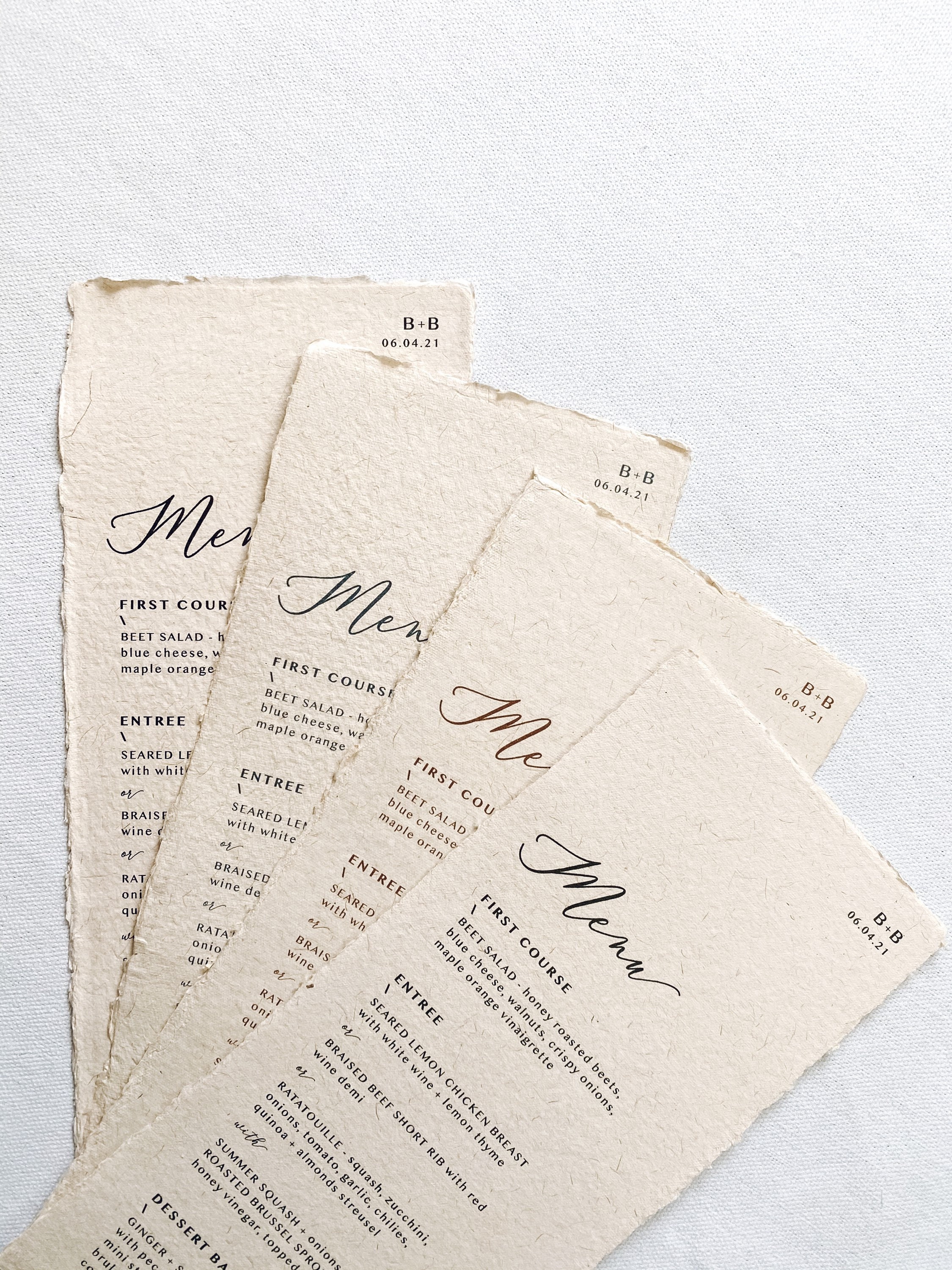 Hand Made Paper Menu Printed Wedding Menus on Handmade Paper | Etsy