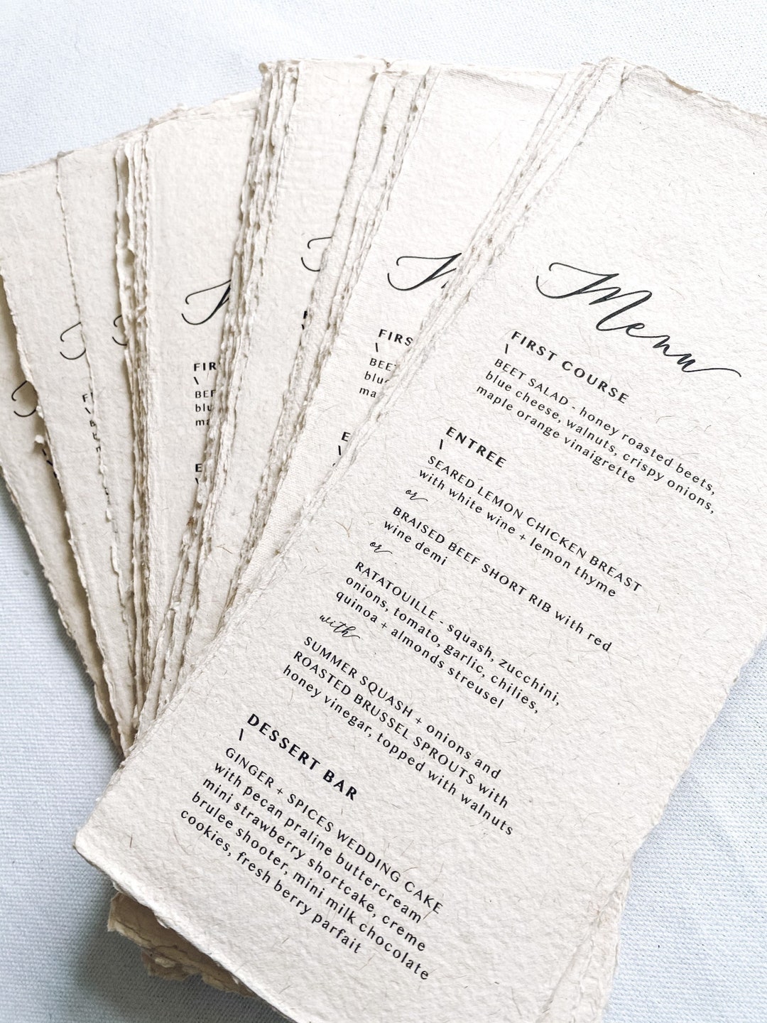 The Parker Collection - Hand Made Paper Menu, Printed Wedding Menus on ...