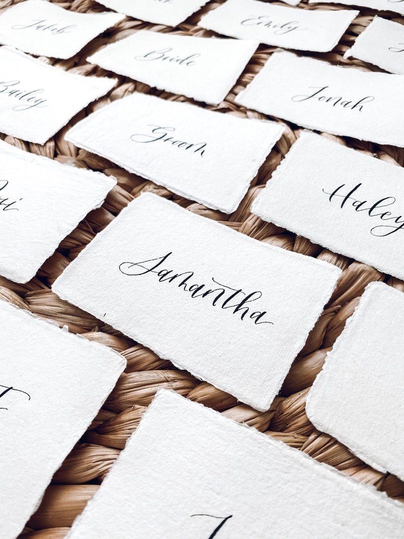 Gold Calligraphy Place Cards on Hand Made Paper Calligraphy | Etsy