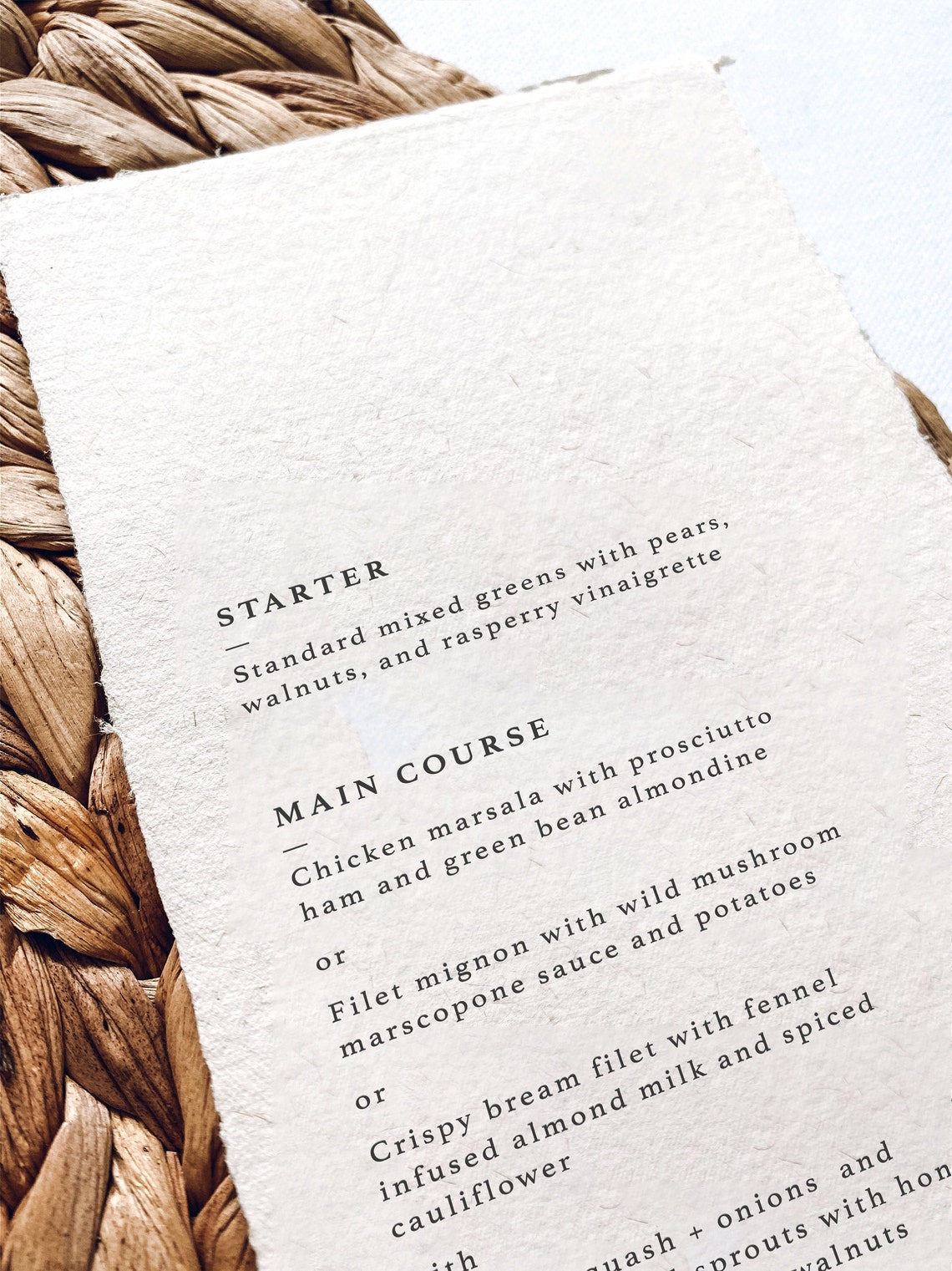 The Alexander Collection: Printed Wedding Menus on Handmade - Etsy