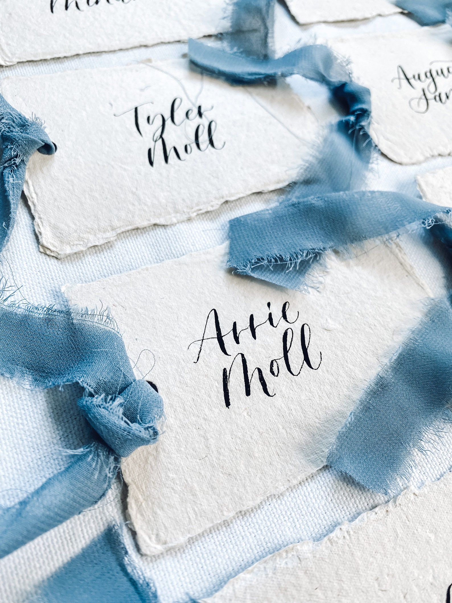 Handmade Paper Calligraphy Place Cards With Frayed Chiffon - Etsy