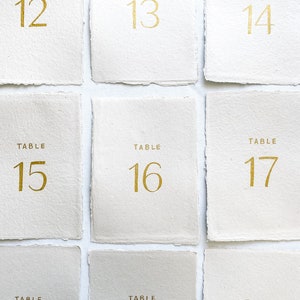 Gold Handwritten Table Numbers on Hand Made Paper, Gold Wedding ...