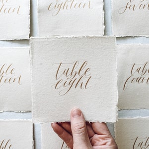 Gold Calligraphy Table Numbers on Hand Made Paper, Gold Calligraphy ...