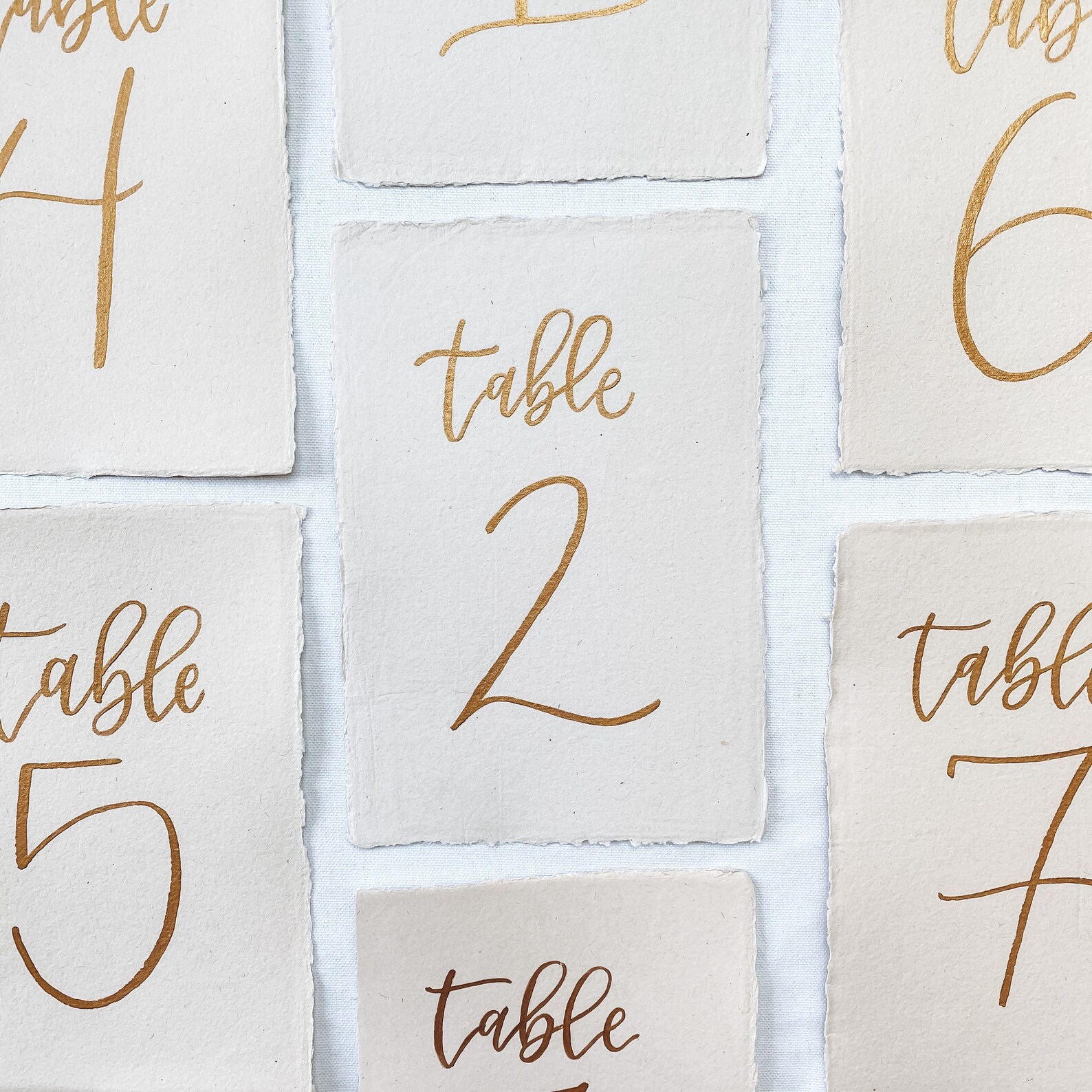 Gold Calligraphy Table Numbers on Hand Made Paper, Gold Calligraphy ...
