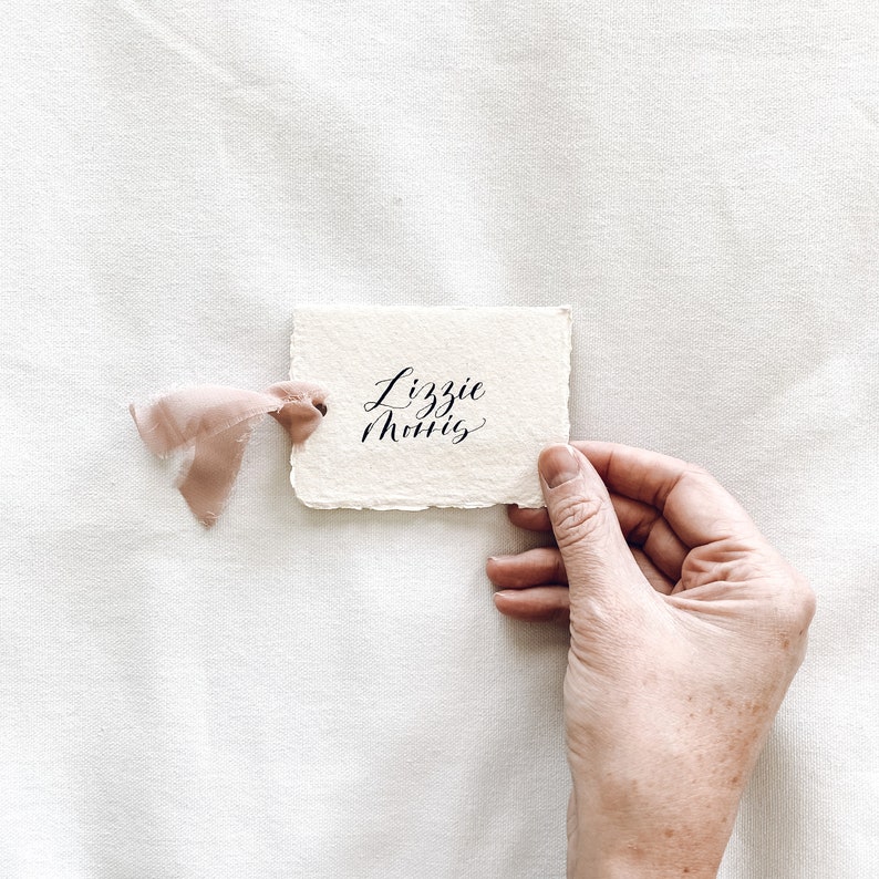 Handmade Paper Calligraphy Place Cards With Frayed Chiffon - Etsy