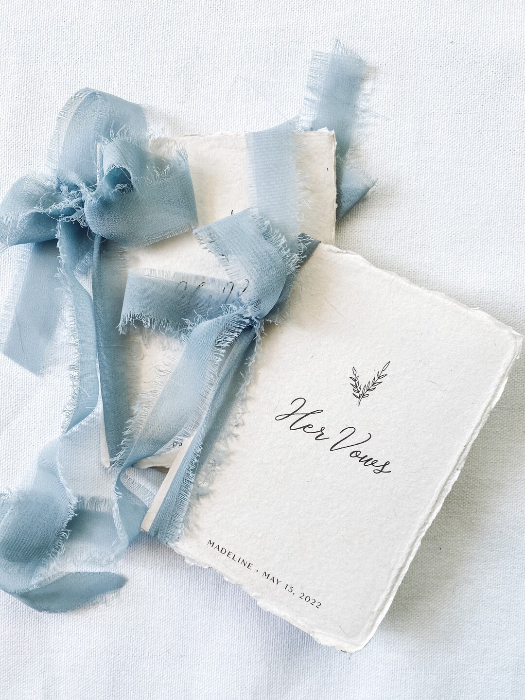 Handmade Paper Wedding Vow Books Bound by Ribbon With Frayed Edges, Vow ...