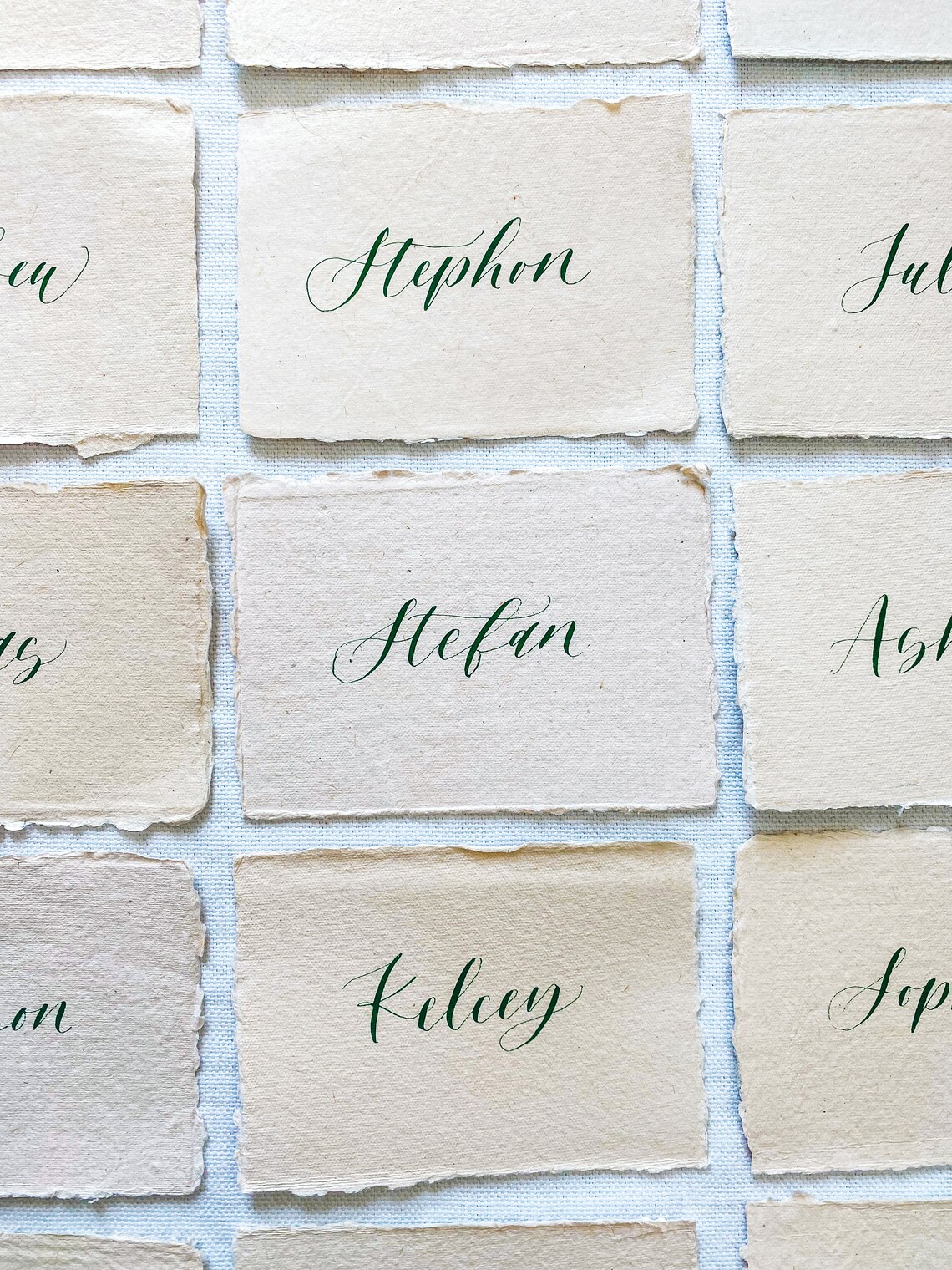 Emerald Green Calligraphy Place Cards on Hand Made Paper - Etsy