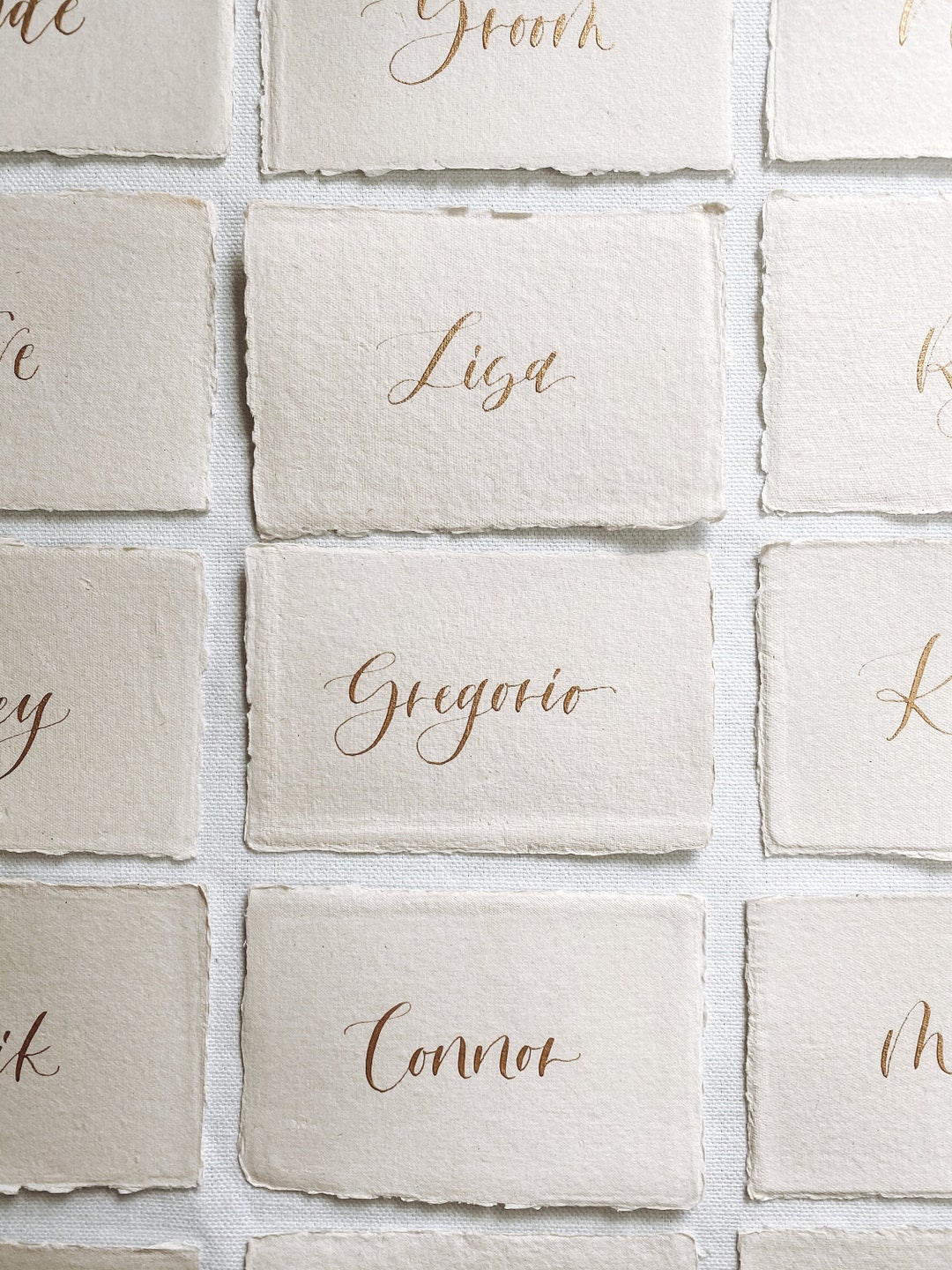 Gold Calligraphy Place Cards on Hand Made Paper, Calligraphy Place Card ...