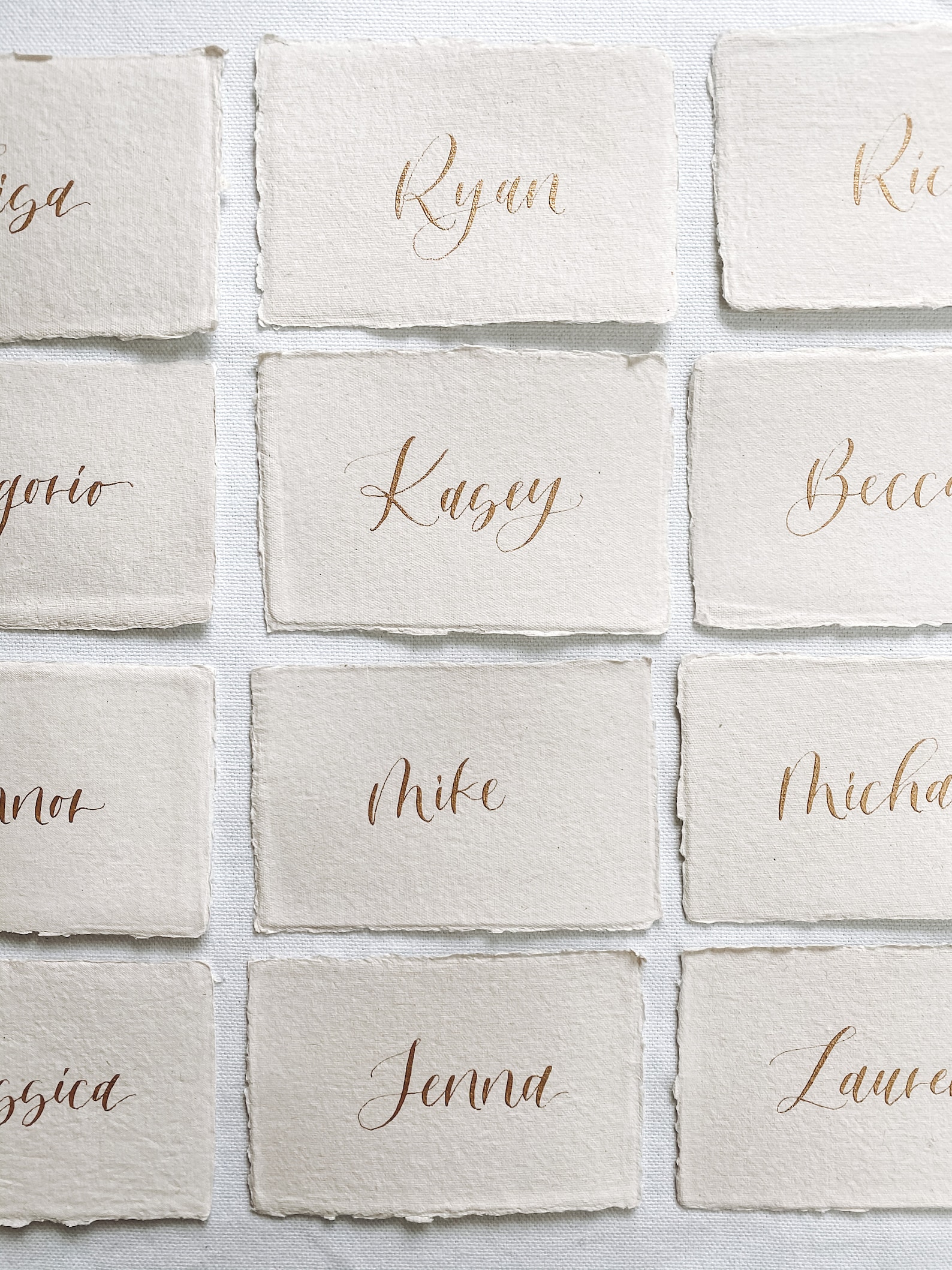 Gold Calligraphy Place Cards on Hand Made Paper Calligraphy - Etsy