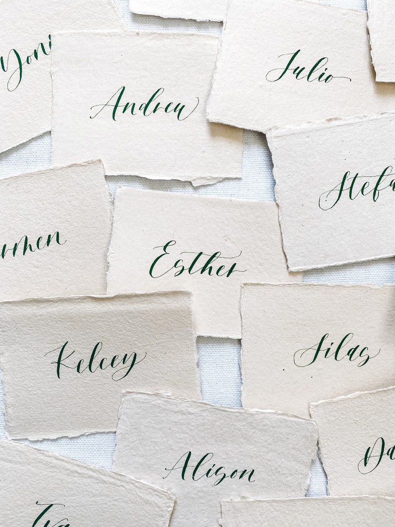 Emerald Green Calligraphy Place Cards on Hand Made Paper - Etsy
