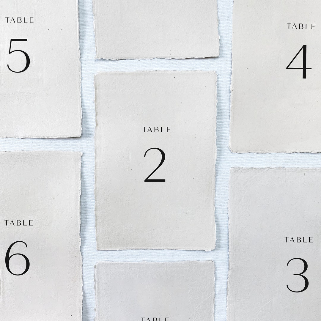 Printed Wedding Table Numbers on Handmade Paper for a Modern and ...