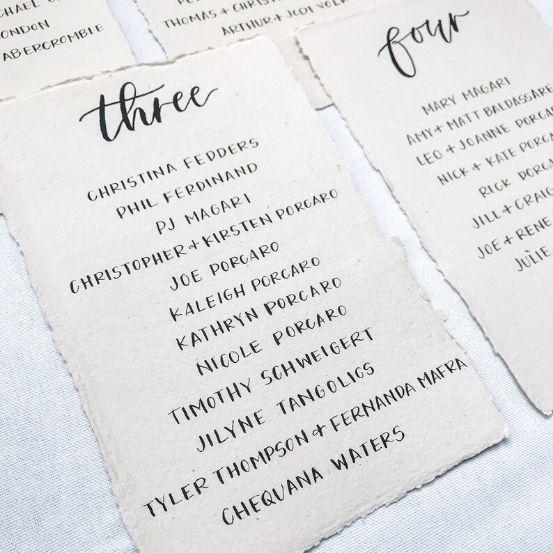 Handwritten Table Seating Chart Cards Seating Chart Cards for - Etsy