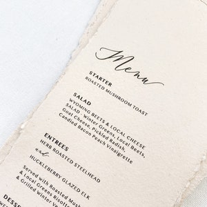 The Parker Collection - Hand Made Paper Menu, Printed Wedding Menus on ...