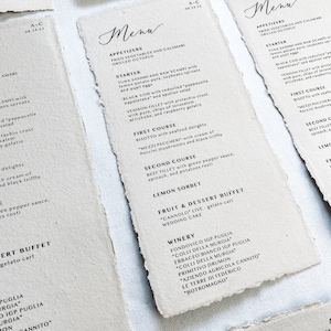 The Parker Collection - Hand Made Paper Menu, Printed Wedding Menus on ...