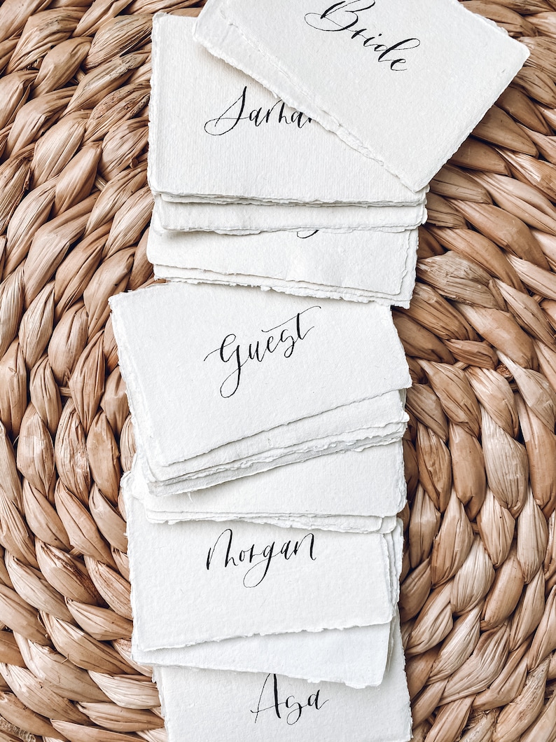 Gold Calligraphy Place Cards on Hand Made Paper Calligraphy | Etsy