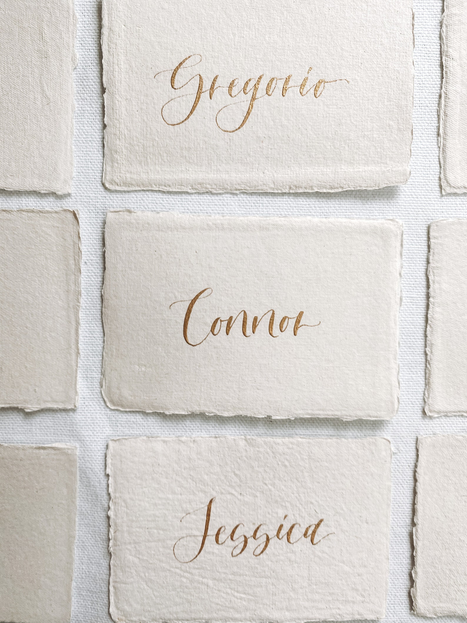 Gold Calligraphy Place Cards on Hand Made Paper Calligraphy - Etsy