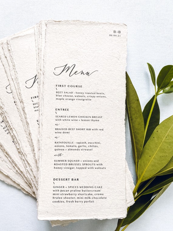 The Parker Collection Hand Made Paper Menu Printed Wedding - Etsy