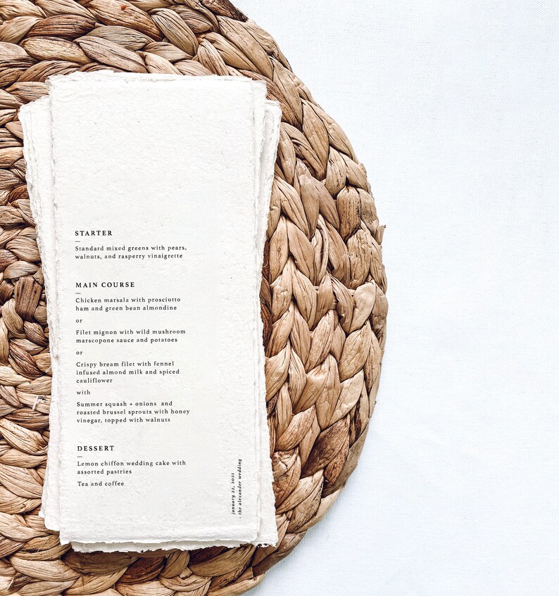 The Alexander Collection: Printed Wedding Menus on Handmade - Etsy