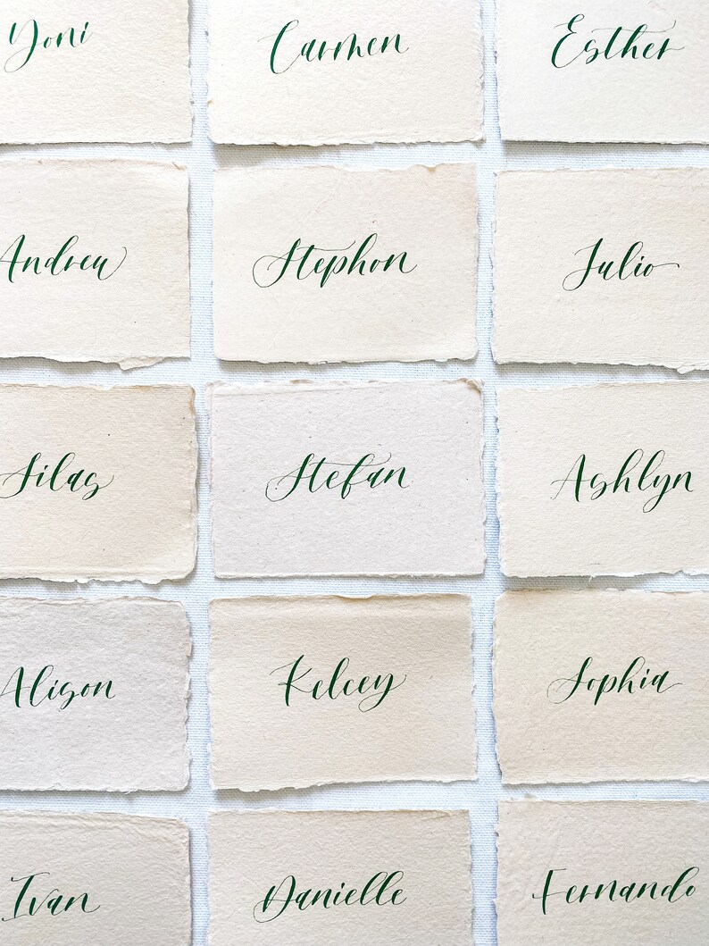 Emerald Green Calligraphy Place Cards on Hand Made Paper - Etsy
